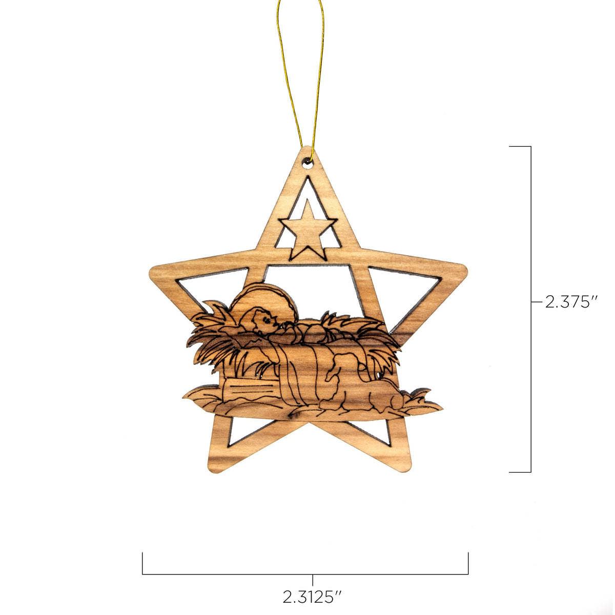 2D Laser Cut Star – Baby Jesus in Manger, Holy Land Olive Wood Ornament ...