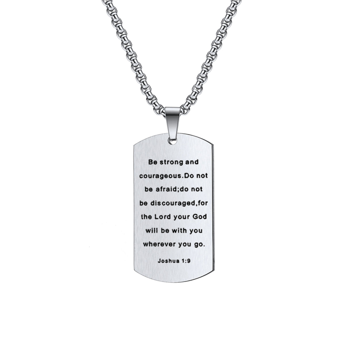 Strong and Courageous Dog Tag with 24 in Stainless Steel Chain – Silve ...